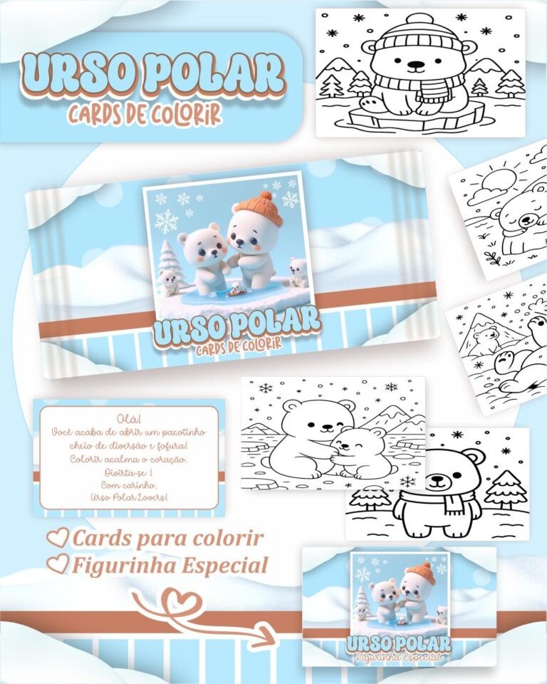 Card de colorir tema Urso Polar - Pâmella Vieira Designer